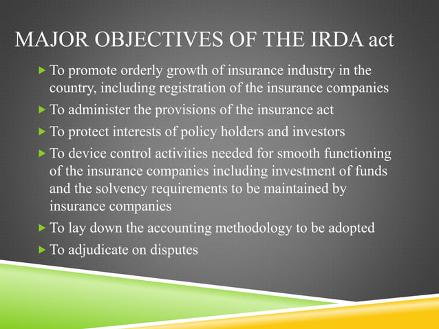 Insurance regulatory and development authority (irda) | PPTX | Insurance | Personal Finance