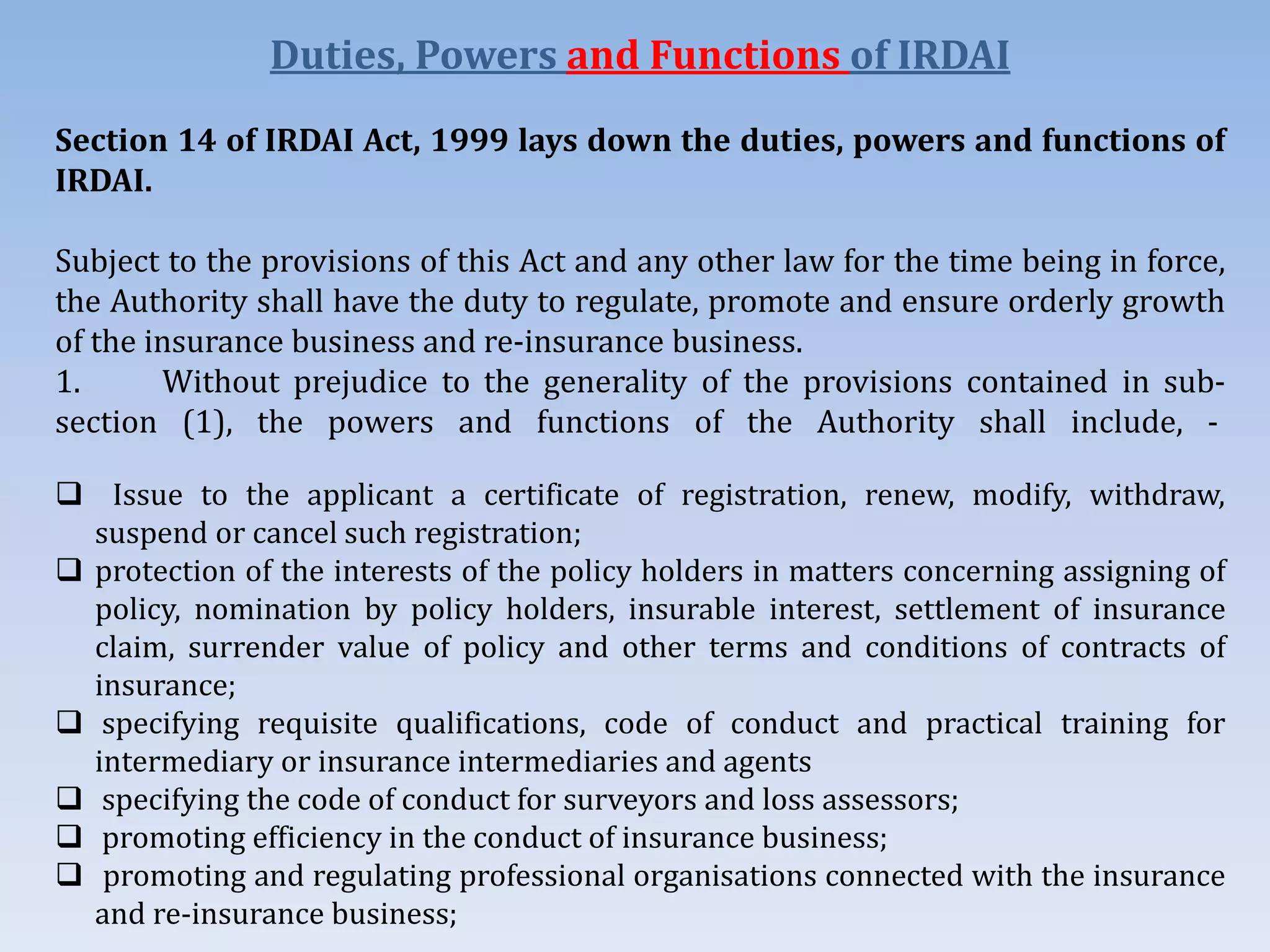 Insurance regulatory and development authority of india ppt | PPTX