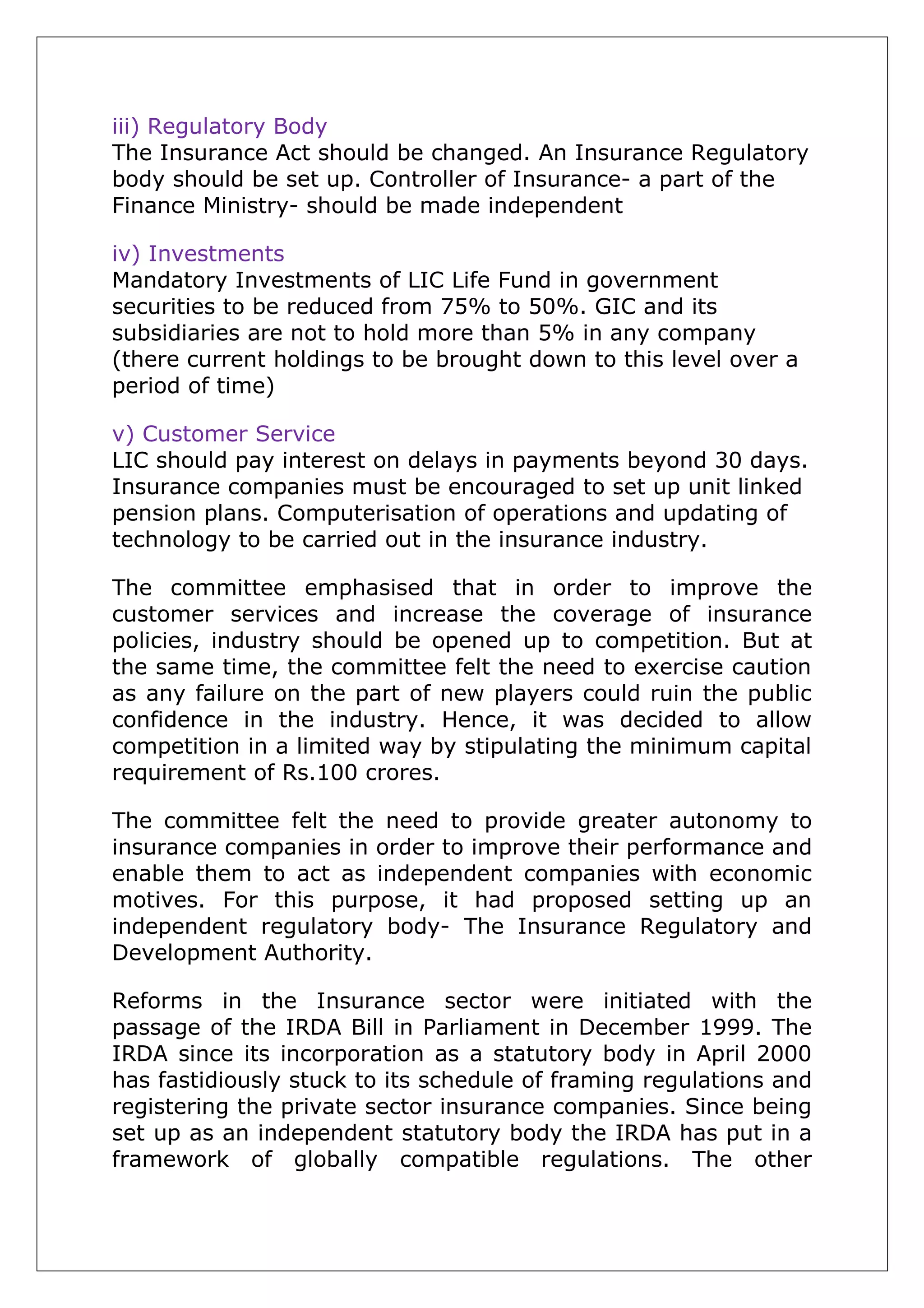 Insurance sector refroms in INDIA | DOC