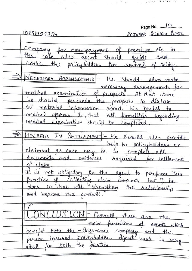 Insurance service management | B com sem 5th | Hand written Notes | by ...