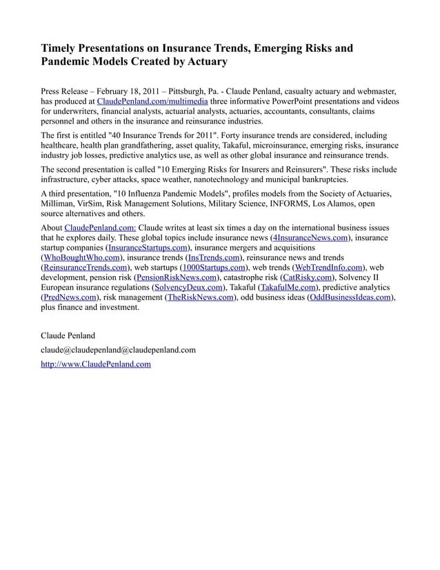 Insurance trends emerging risks press release | PDF
