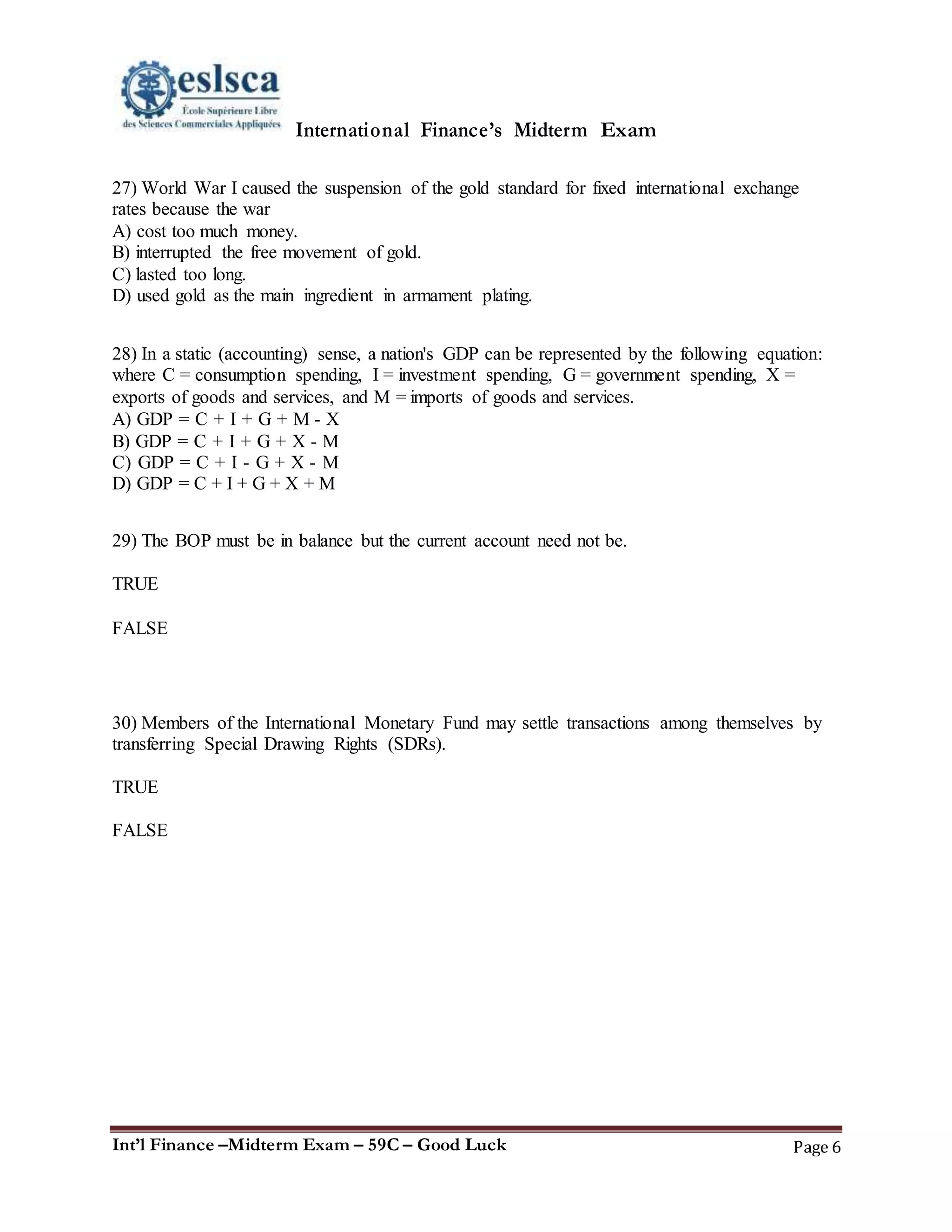 Int. finance mid term exam | DOC