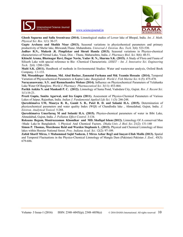 LIMNOLOGICAL STUDY OF JAMTHADI LAKE IN SANGAMNER TALUKA OF AHMEDNAGAR DISTRICT OF MAHARASHTRA ...