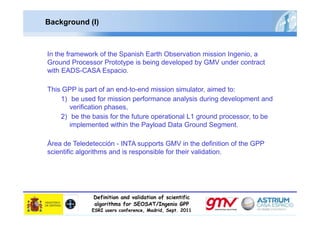 Definition and Validation of Scientific Algorithms for the SEOSAT ...