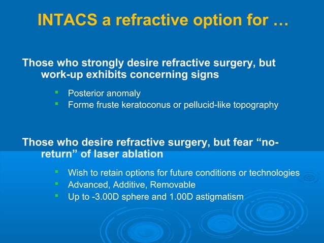 Intacs, Corneal inserts for treatment of keratoconus and ectasia | PPT ...