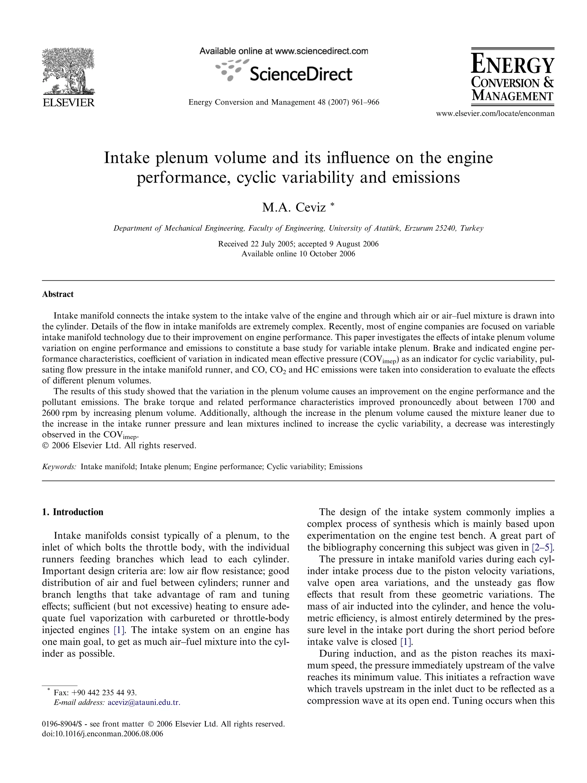 Intake plenum Volume | PDF