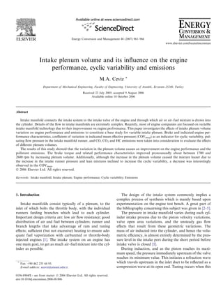 Intake plenum Volume | PDF