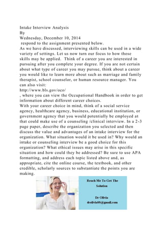 Intake Interview AnalysisBy Wednesday, December 10, 2014 respo.docx