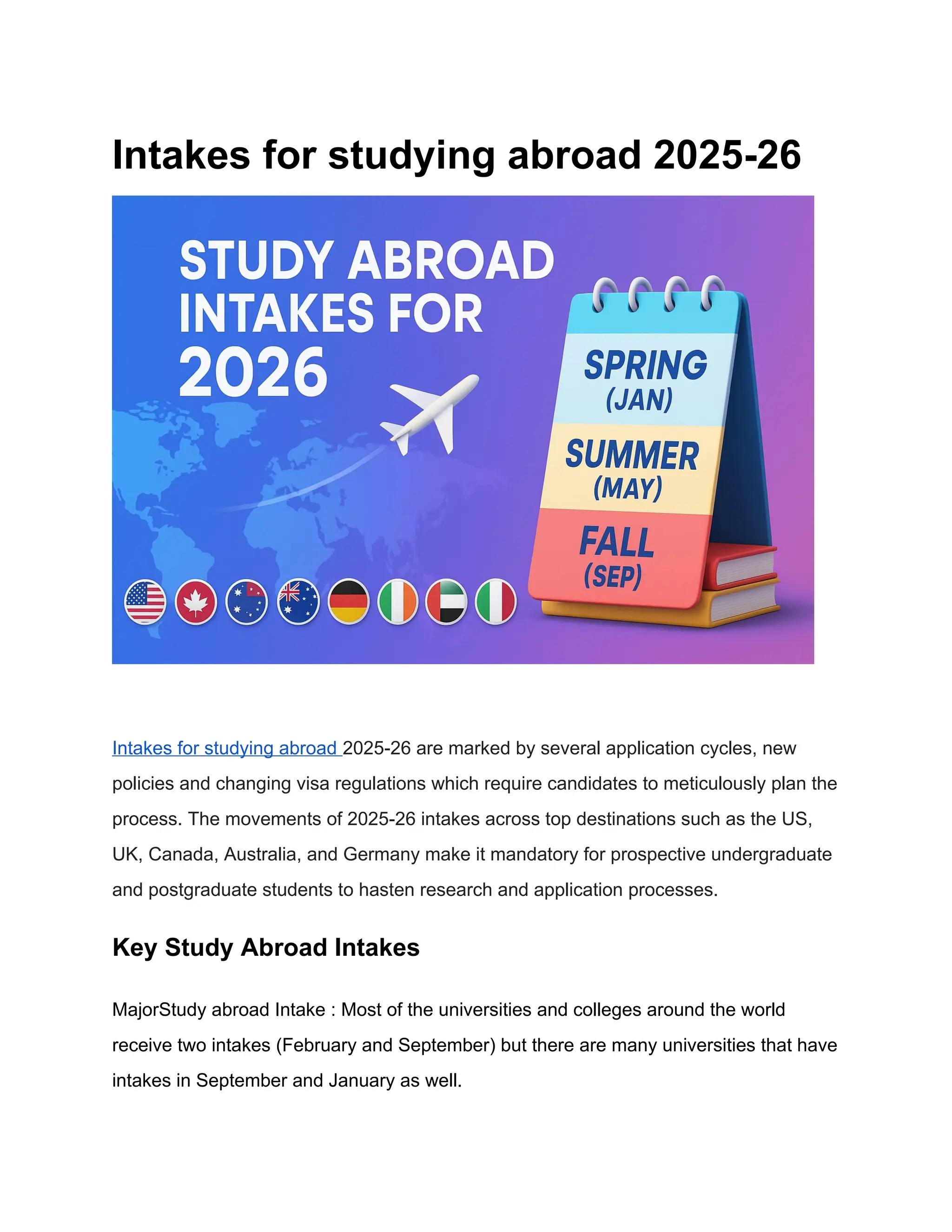 Intakes for studying abroad 2025-2026 for indian student | DOCX