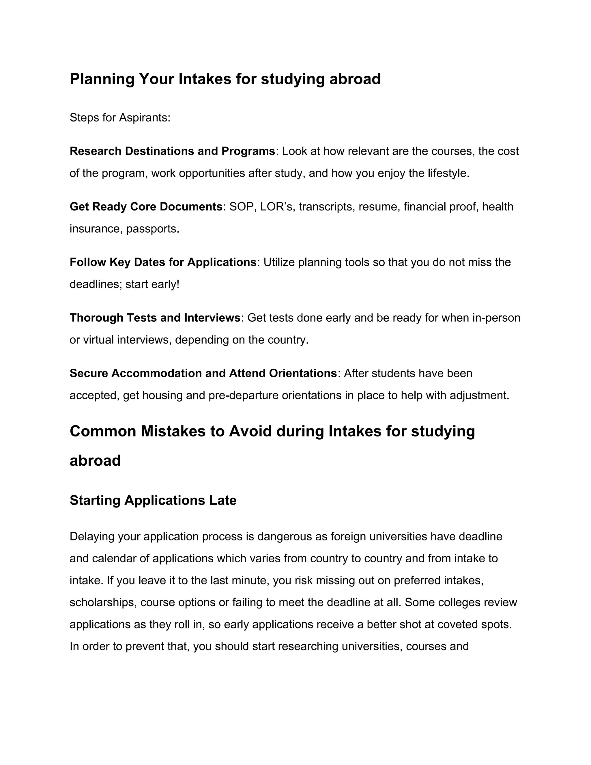 Intakes for studying abroad 2025-2026 for indian student | DOCX