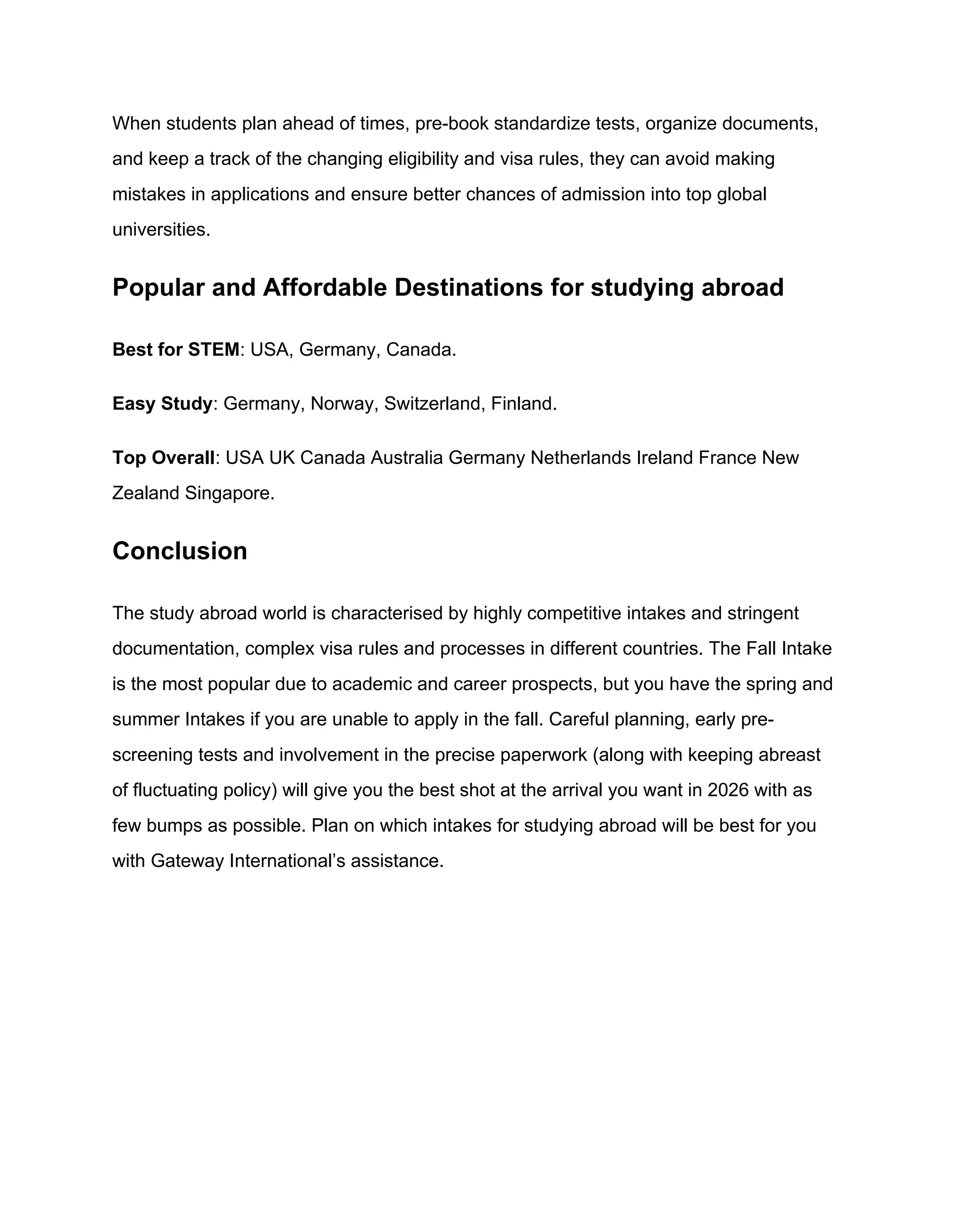 Intakes for studying abroad 2025-2026 for indian student | DOCX