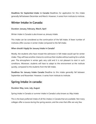 Everything you need to know about Intakes in Canada | PDF