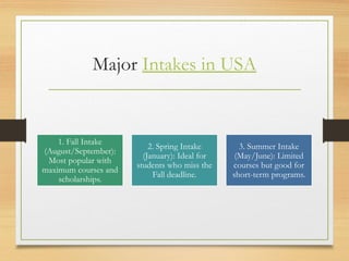Intakes in USA - Study in USA | Career Opportunities in USA | PPT