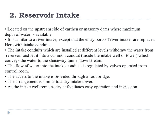 Intake Structure - Canal, Reservoir, River | PPTX