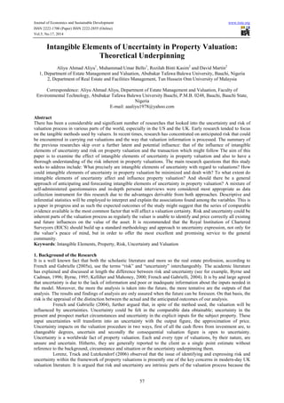 Intangible elements of uncertainty in property valuation theoretical ...