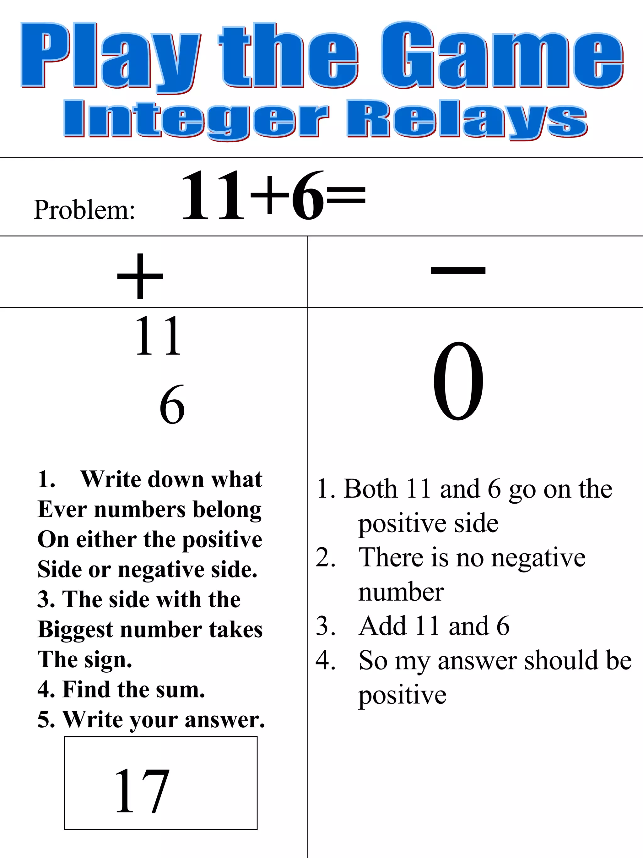 Integer Relays | PPT | Science