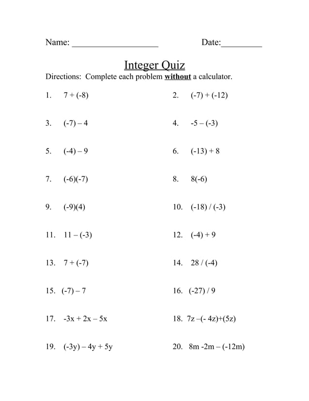Integer add sub take home quiz | PDF