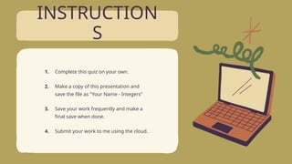 Integer Operations Quiz Presentation in Green Cream Brown Nostalgic ...