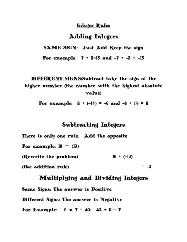 Integer rules | PDF