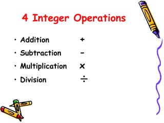 Integers.(Addition, Subtraction, Multiplication, Division)ppt | PPT