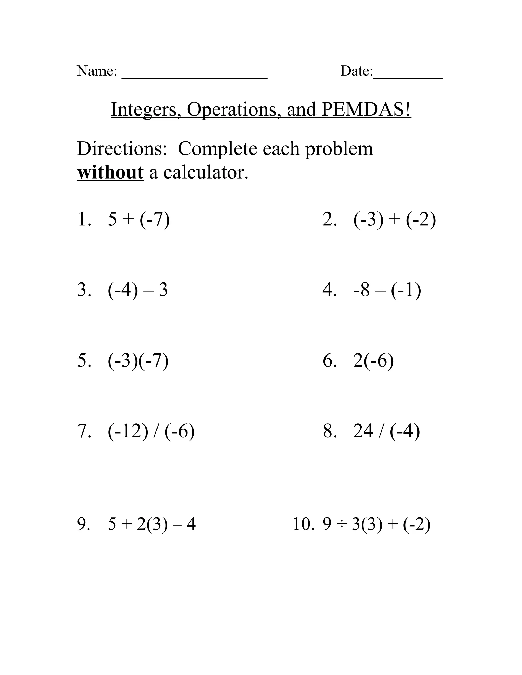 Integers 9 6 | PDF