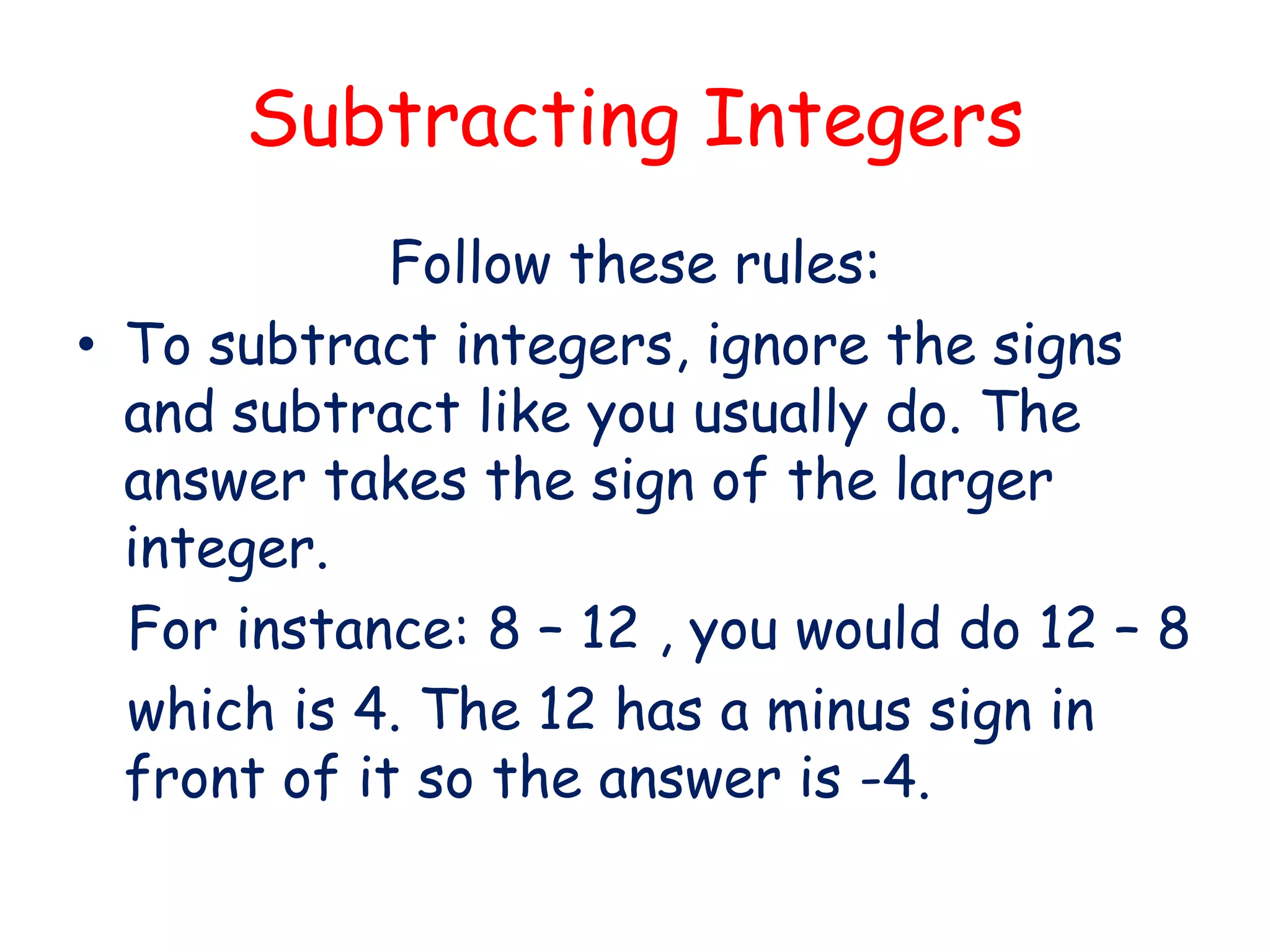 Integers adding and subtracting | PPTX