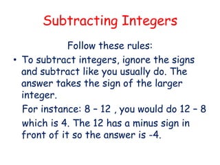 Integers adding and subtracting | PPTX