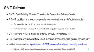 Integer security analysis using smt solver | PPT