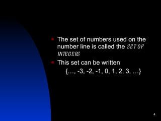 Integers numberline (1) | PPT | Physics | Science