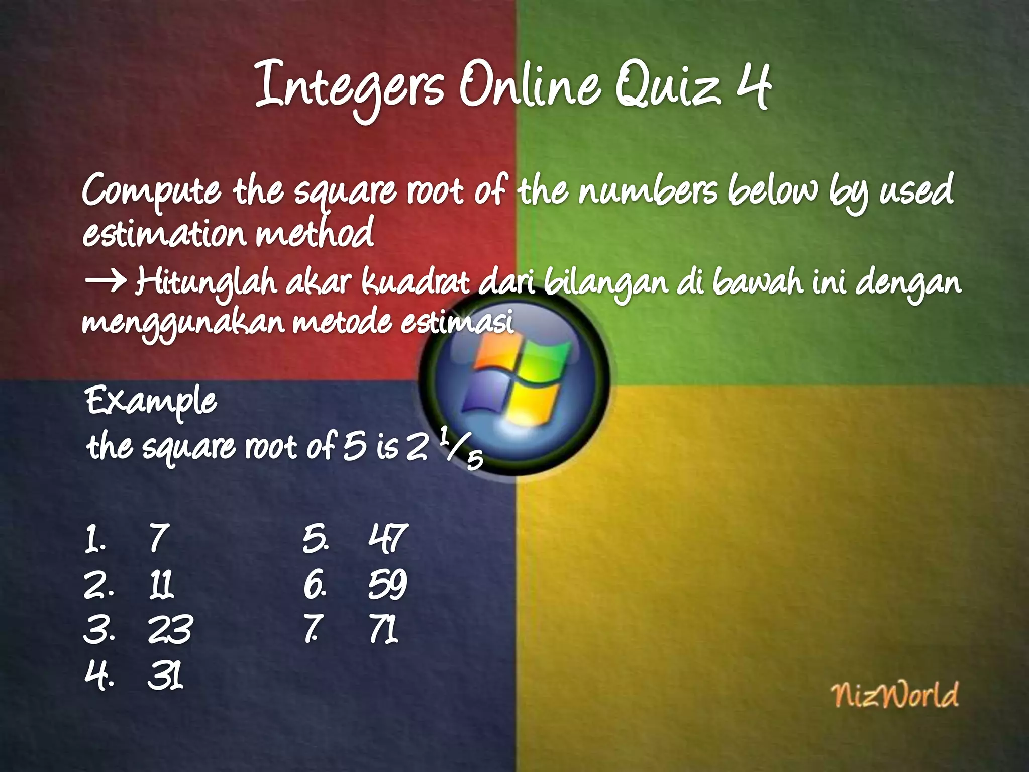 Integers Online Quiz | PPTX