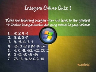 Integers Online Quiz | PPTX