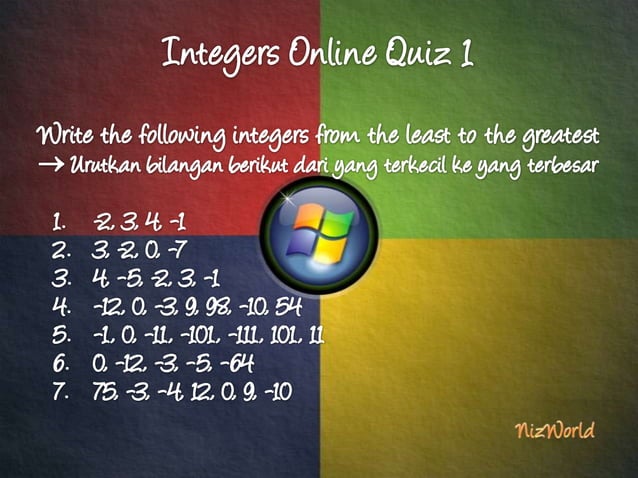 Integers Online Quiz | PPTX