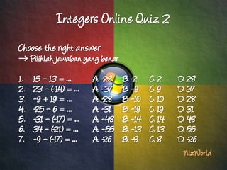 Integers Online Quiz | PPTX
