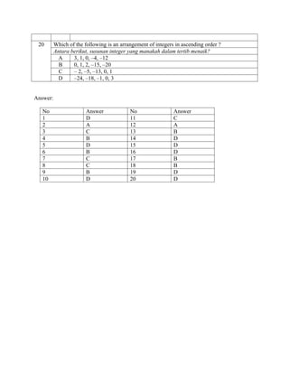 Integers pmr paper 1 | DOC | Weather | Science