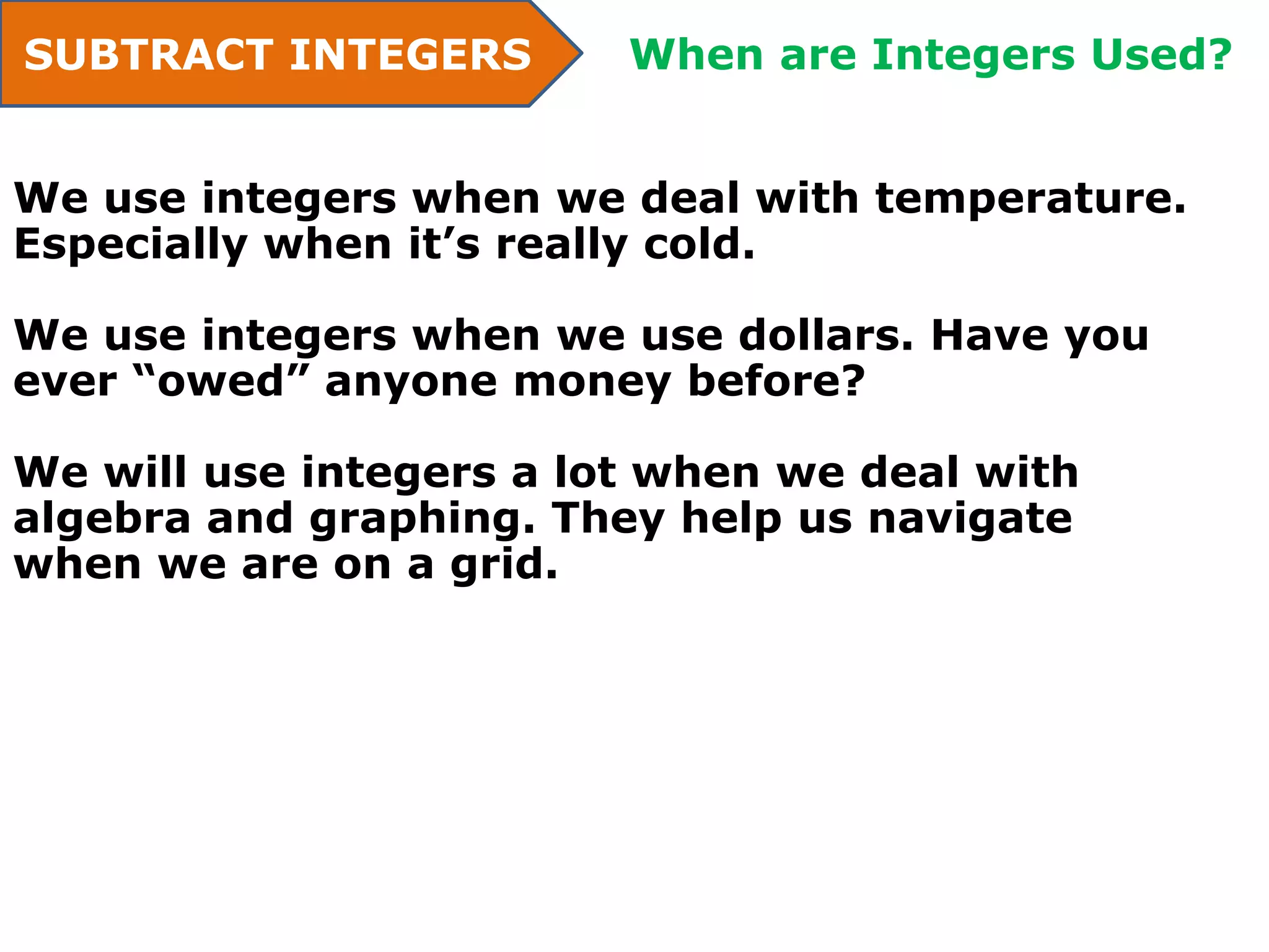 Integers subtract | PPTX