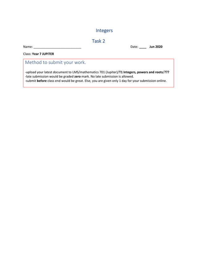 Integers task 2 | PDF