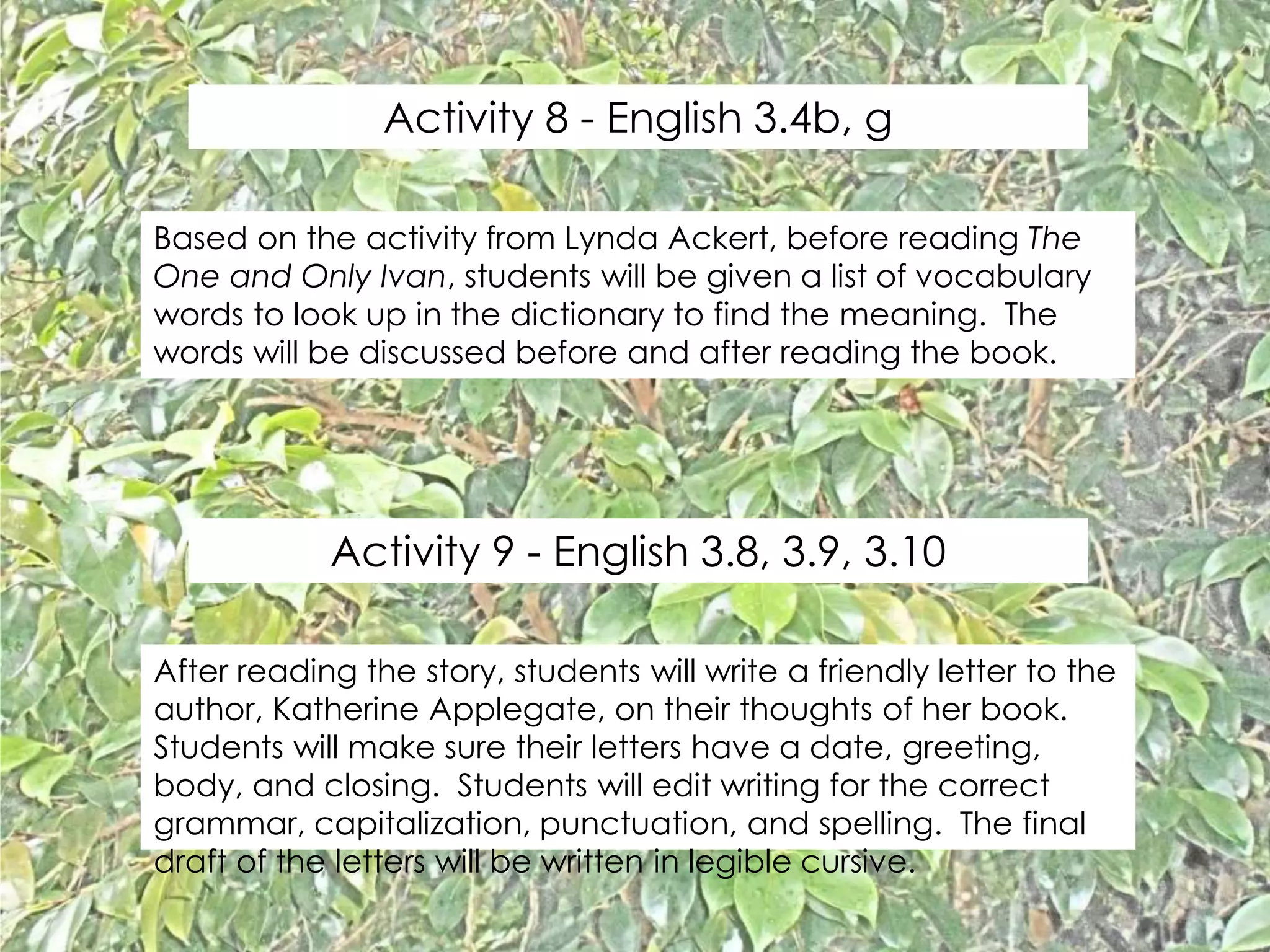 The One and Only Ivan Integrated Literature Guide | PPTX