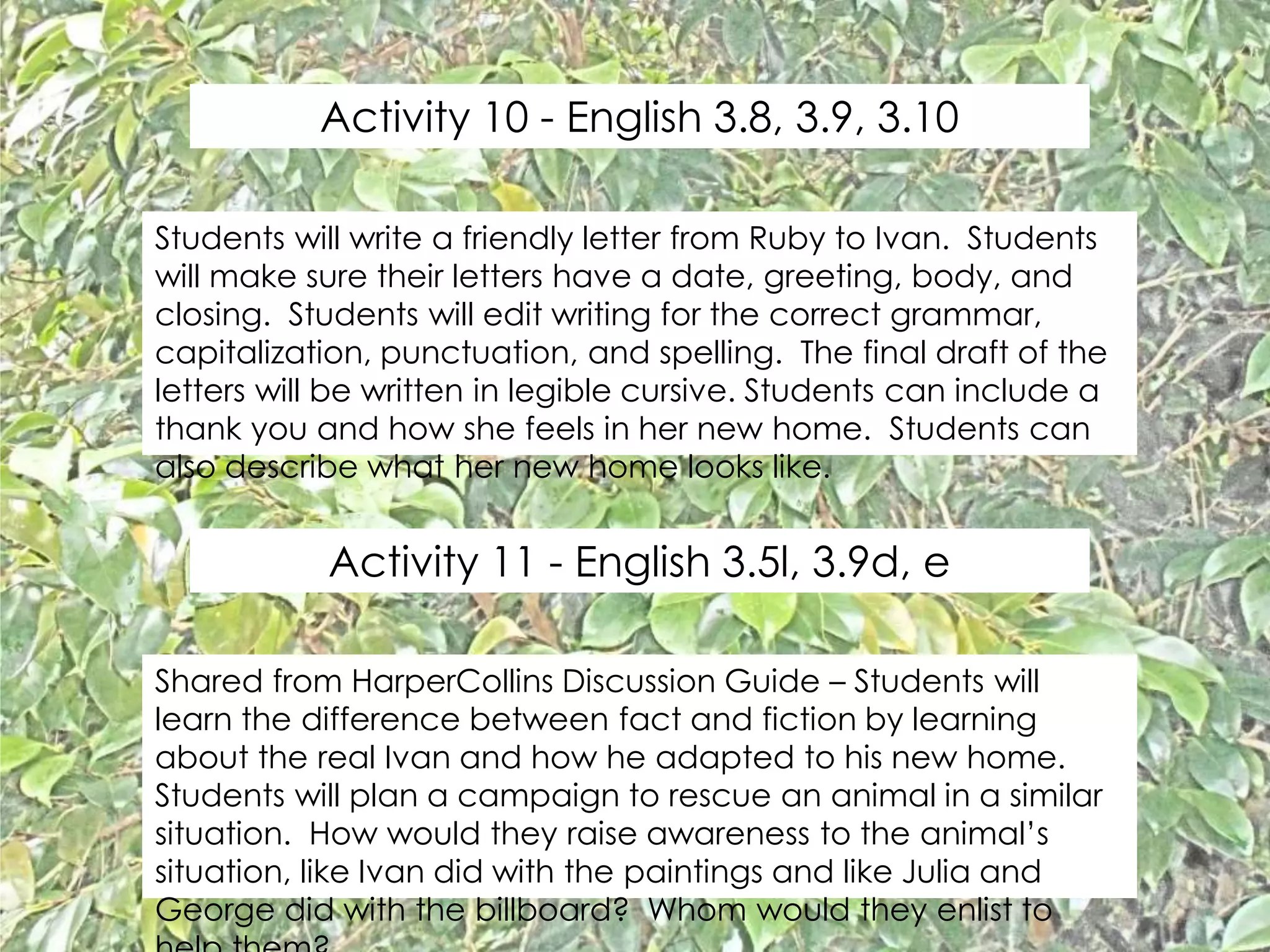 The One and Only Ivan Integrated Literature Guide | PPTX