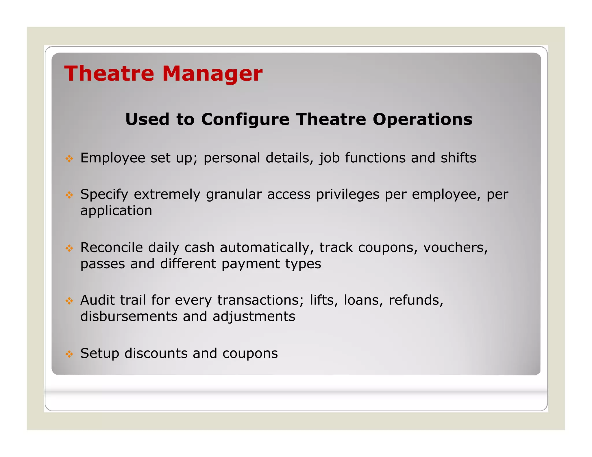 Integra Theatre Management Software SystemDecember 2008 | PDF