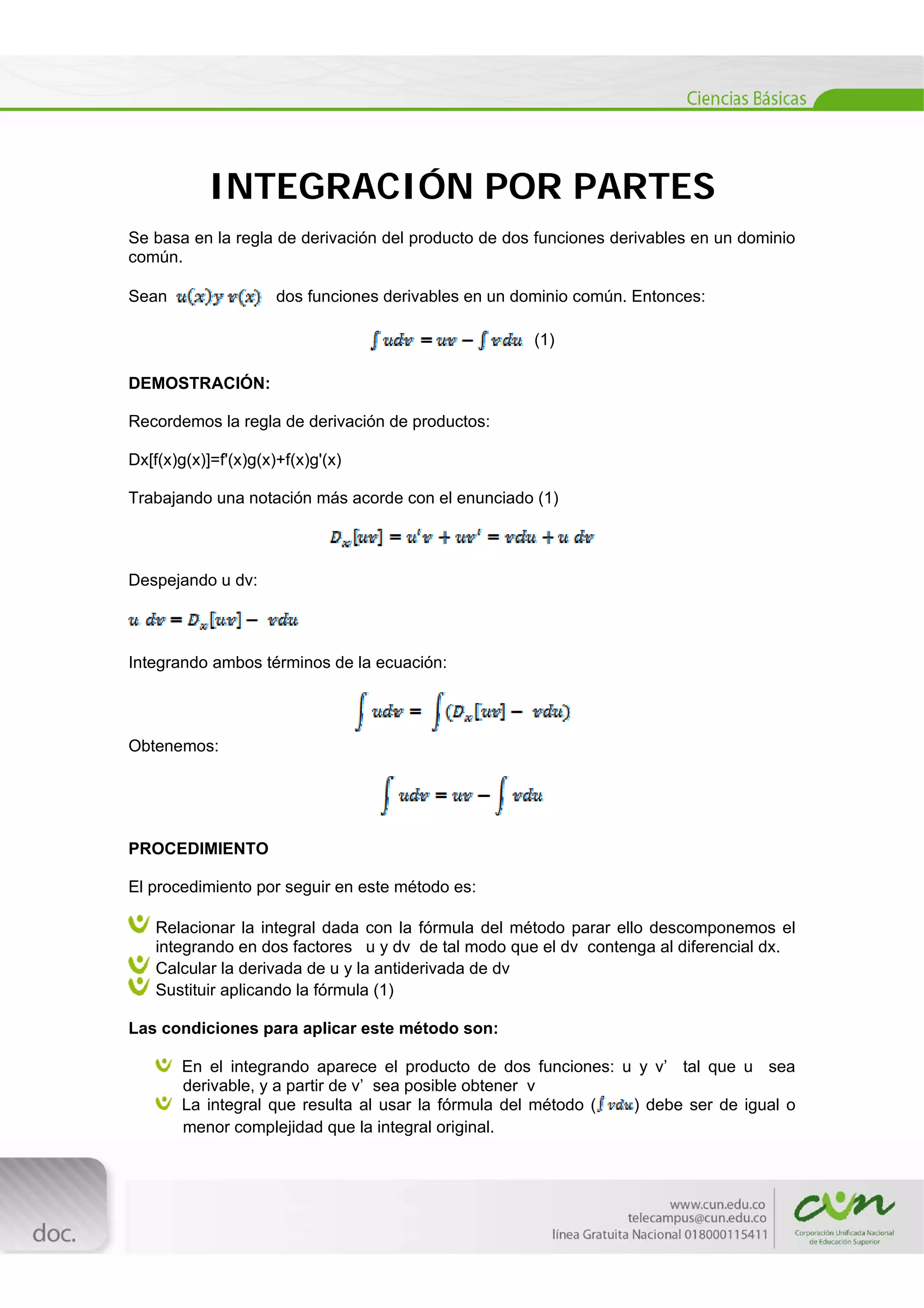 Integración por partes | PDF