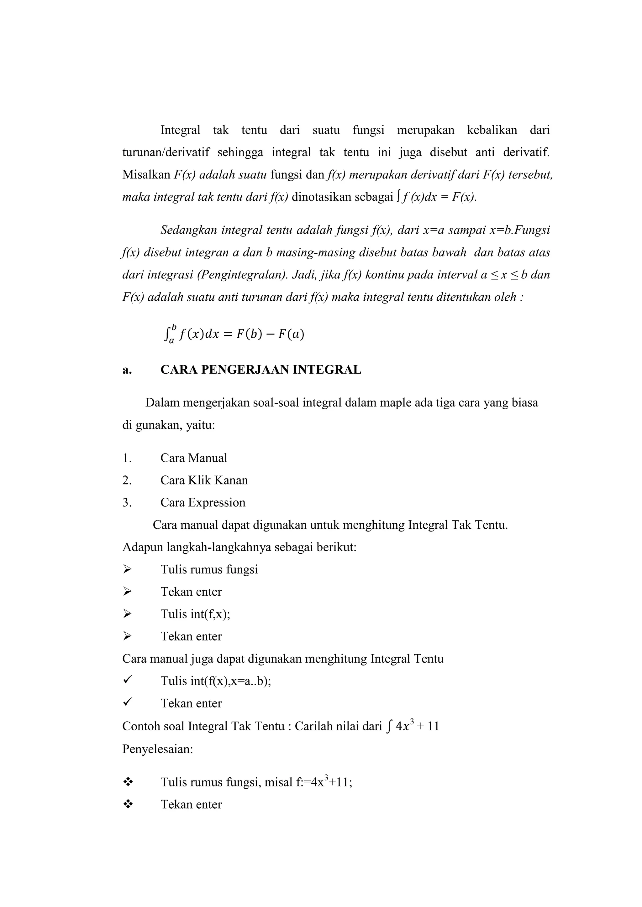 INTEGRAL menggunakan MAPLE | DOCX