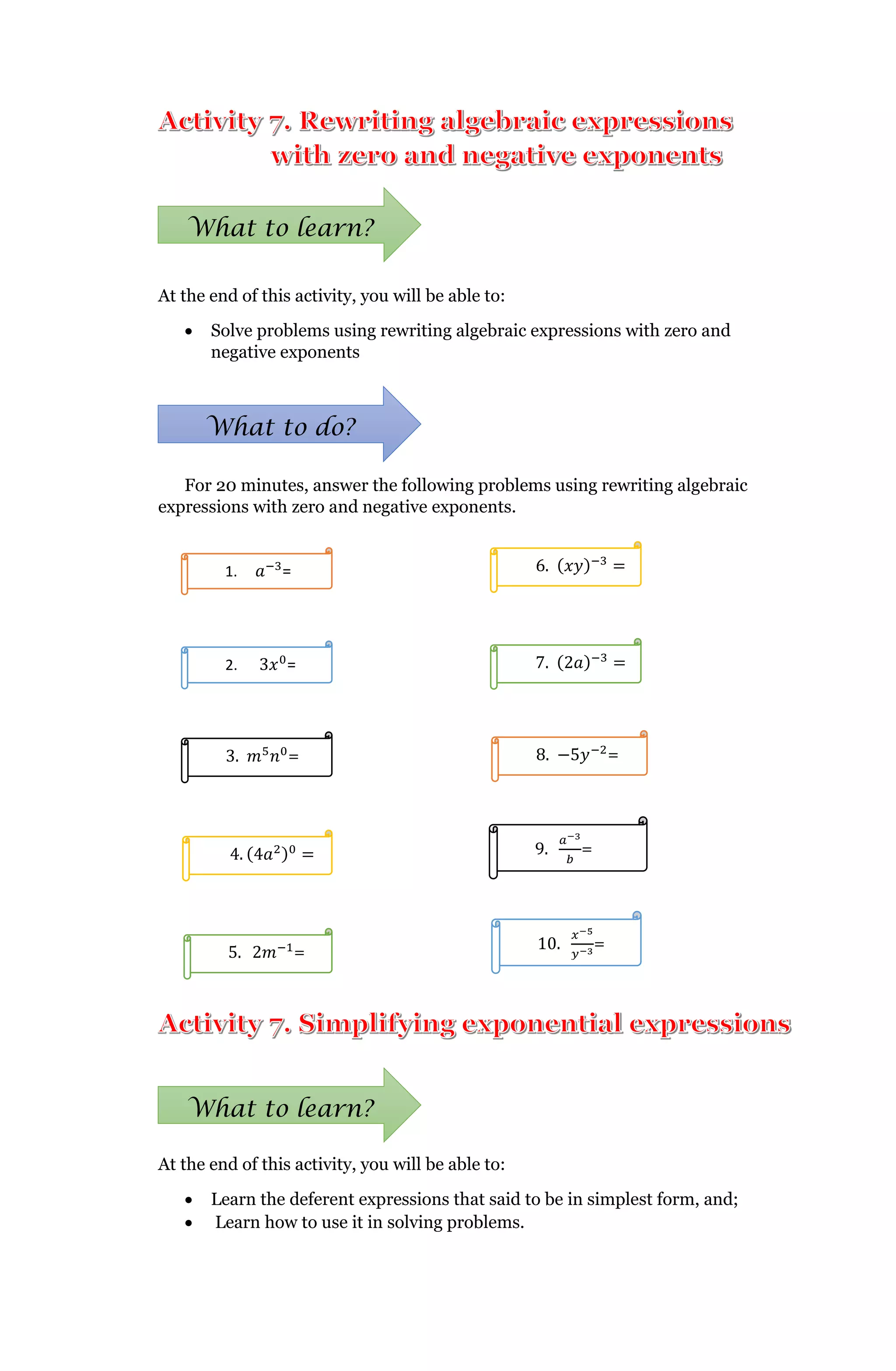 Integral exponent 1 (Instructional Material) | PDF