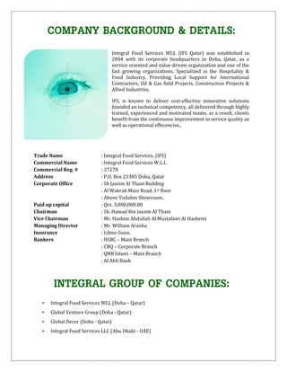Integral Food Services W.L.L Company Profile | PDF