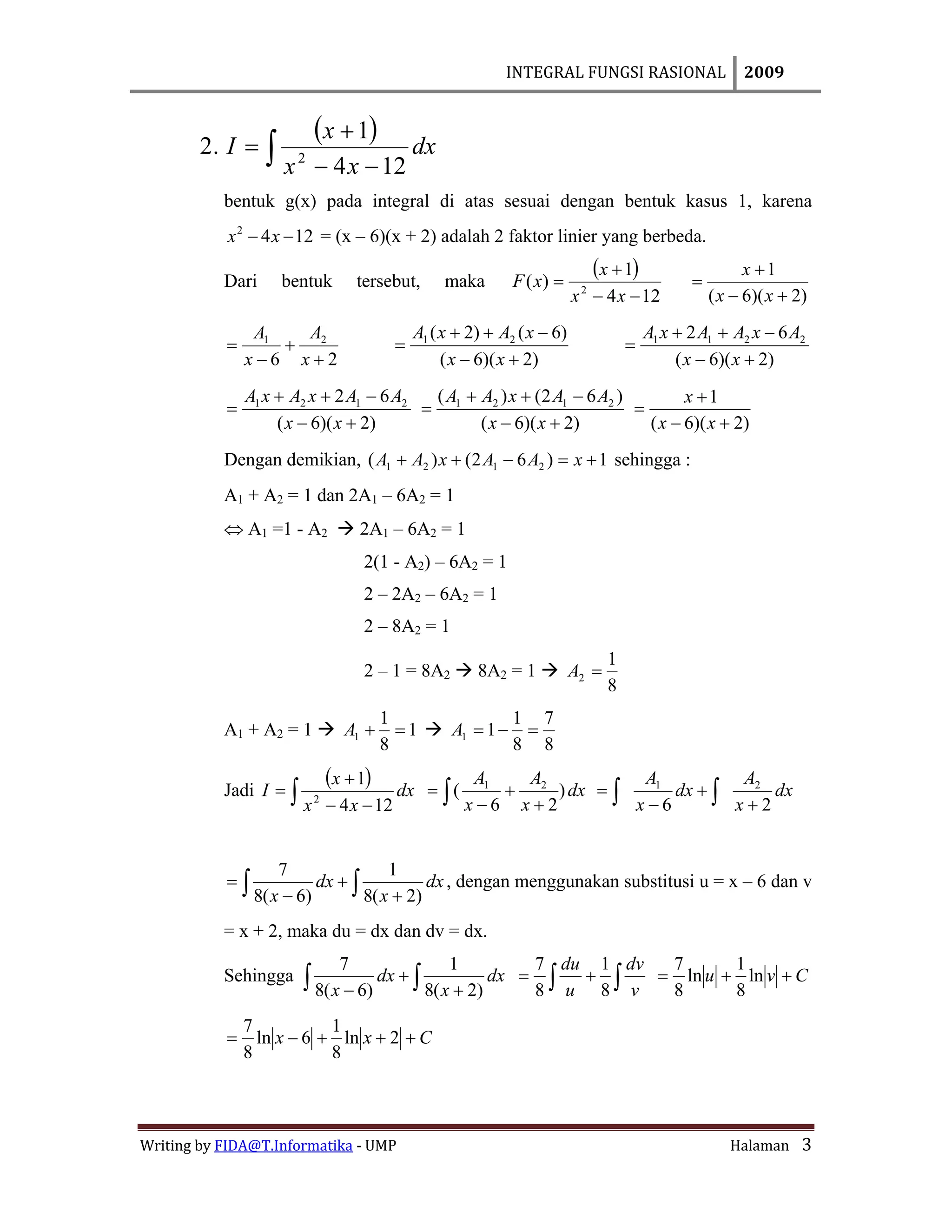 Integral fungsi rasional | PDF