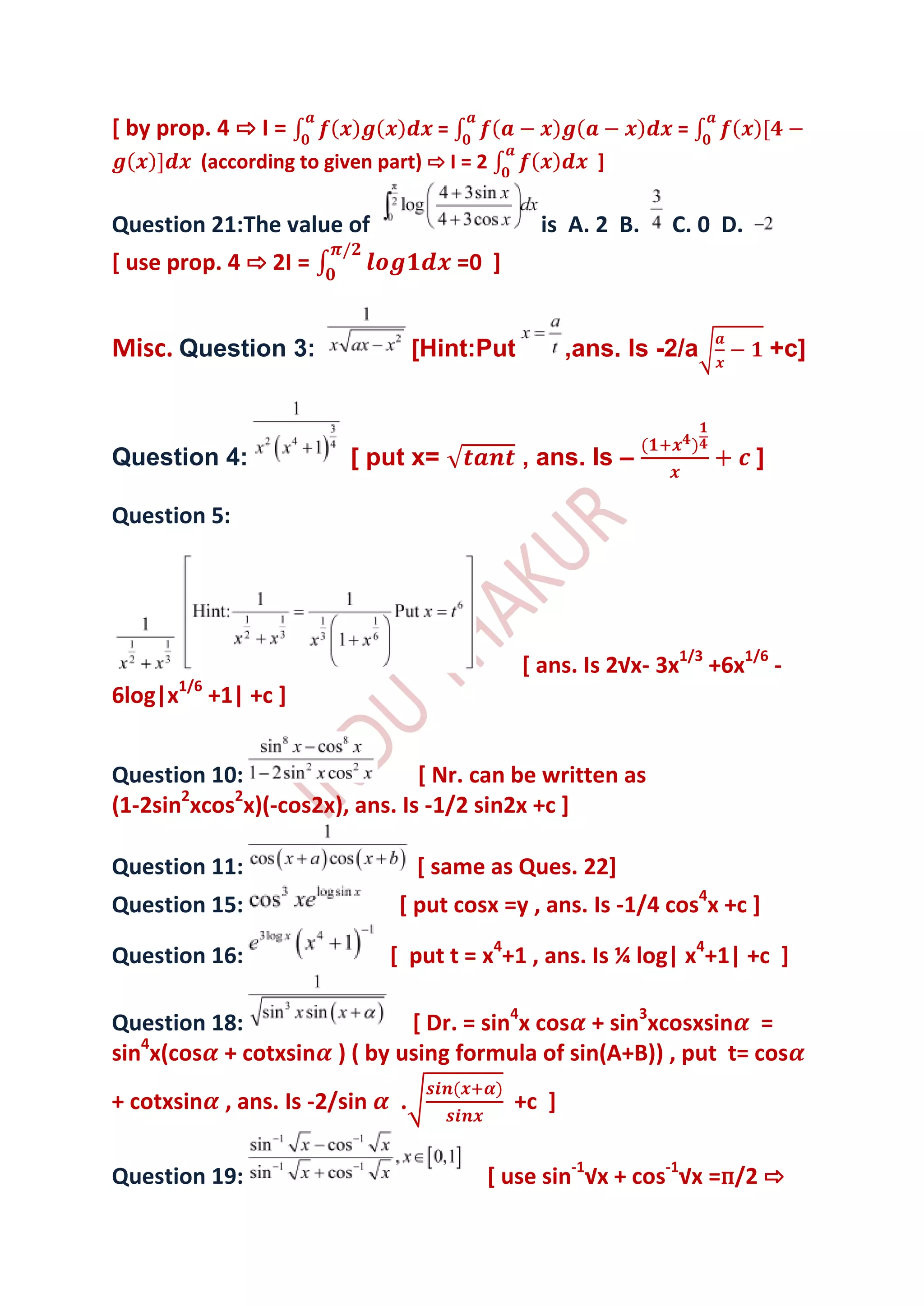Integrals with inverse trigonometric functions | DOCX