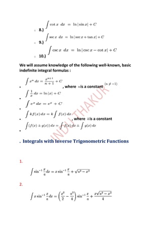 Integrals with inverse trigonometric functions | DOCX