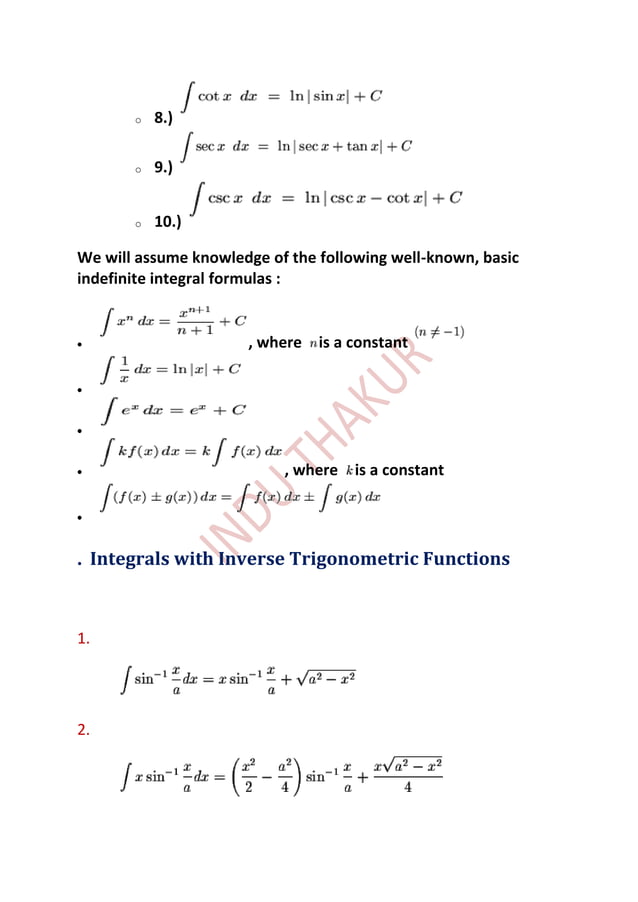 Integrals with inverse trigonometric functions | PDF