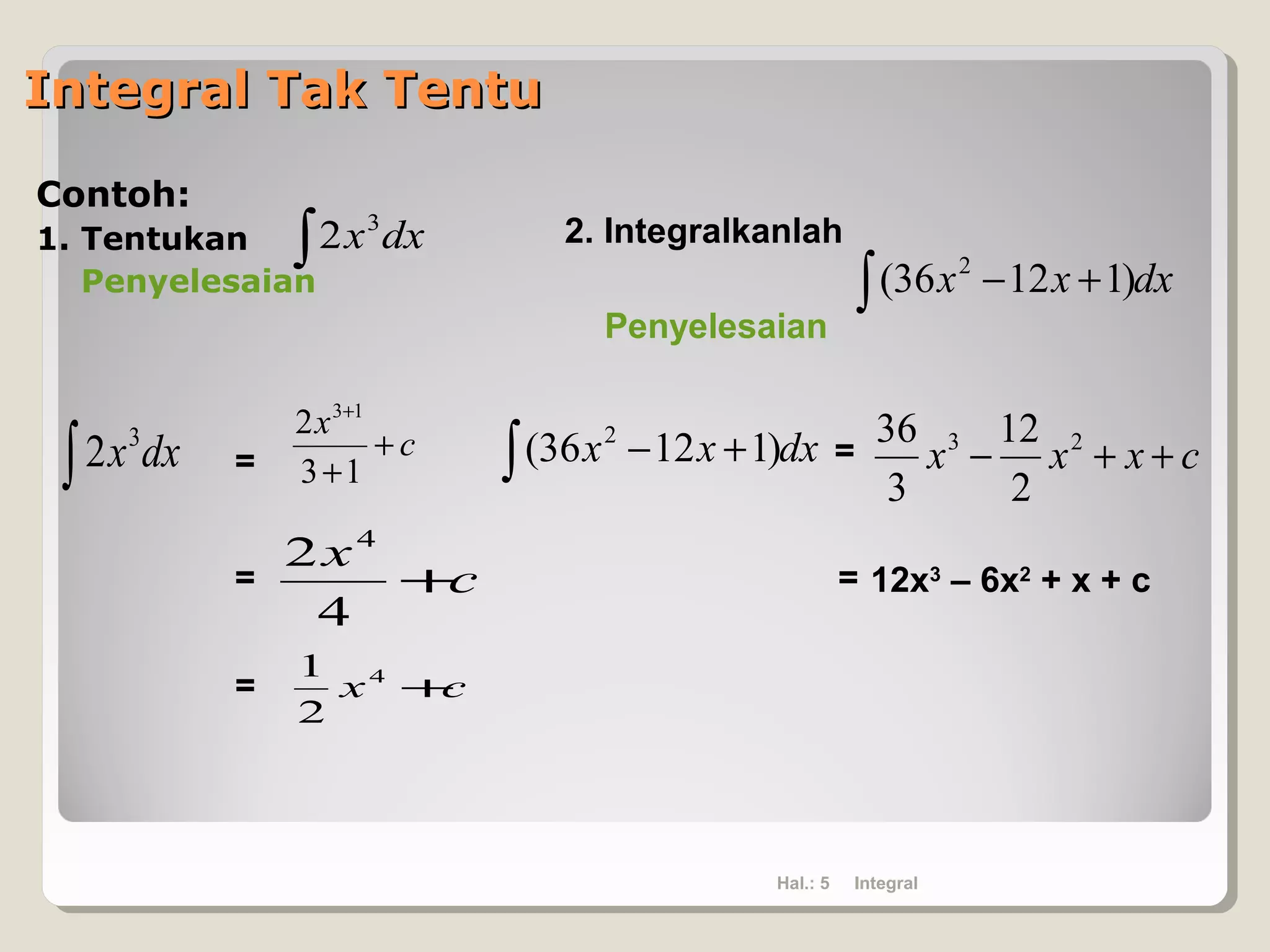 Integral Tak Tentu | PPT