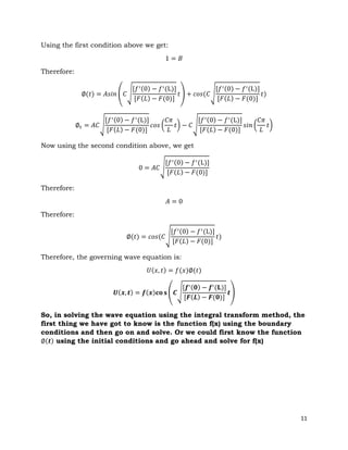 INTEGRAL TRANSFORM SOLUTION OF THE WAVE EQUATION TO SOLVE FOR ...