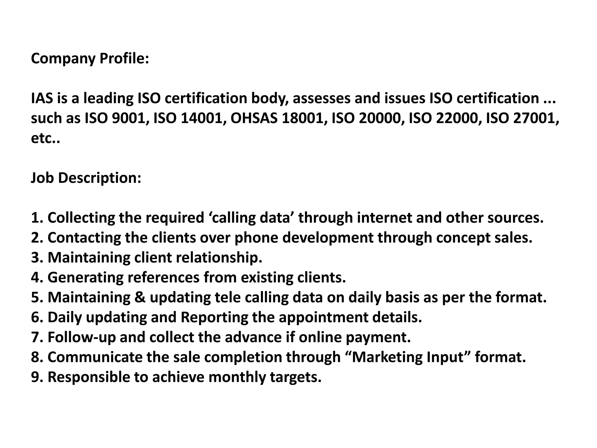 Integrated assessment service walk in for telemarketing executive | PPT